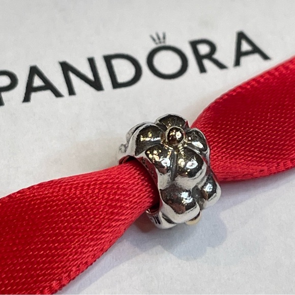 Pandora | Jewelry | Pandora Silver Flower Charm Gold Accents | Poshmark